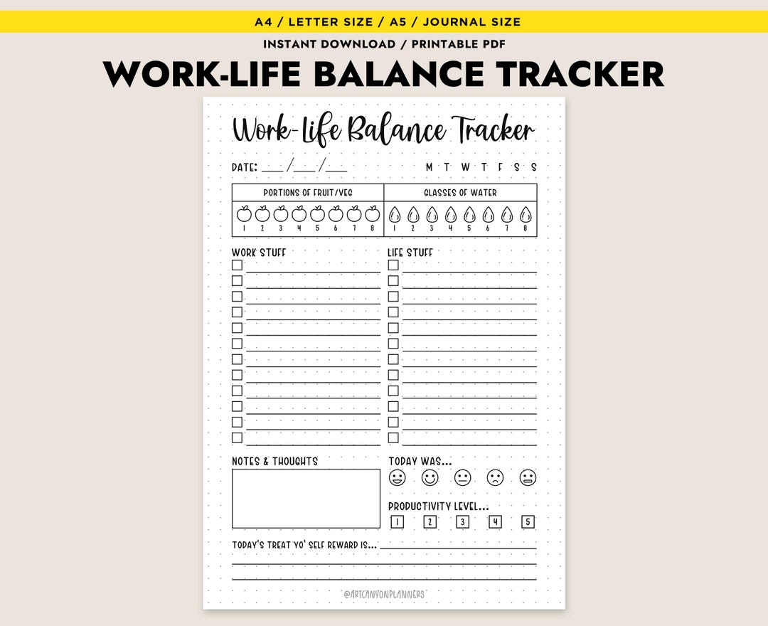 Work Life Balance Tracker Printable Daily Planner Wellness A4 A5 Letter ...