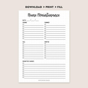 Home Maintenance Checklist Printable Seasonal Chore Chart Planner ...