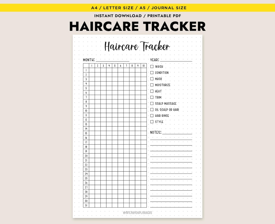Haircare Tracker Printable Monthly Log Beauty Routine A4 A5 Letter PDF ...