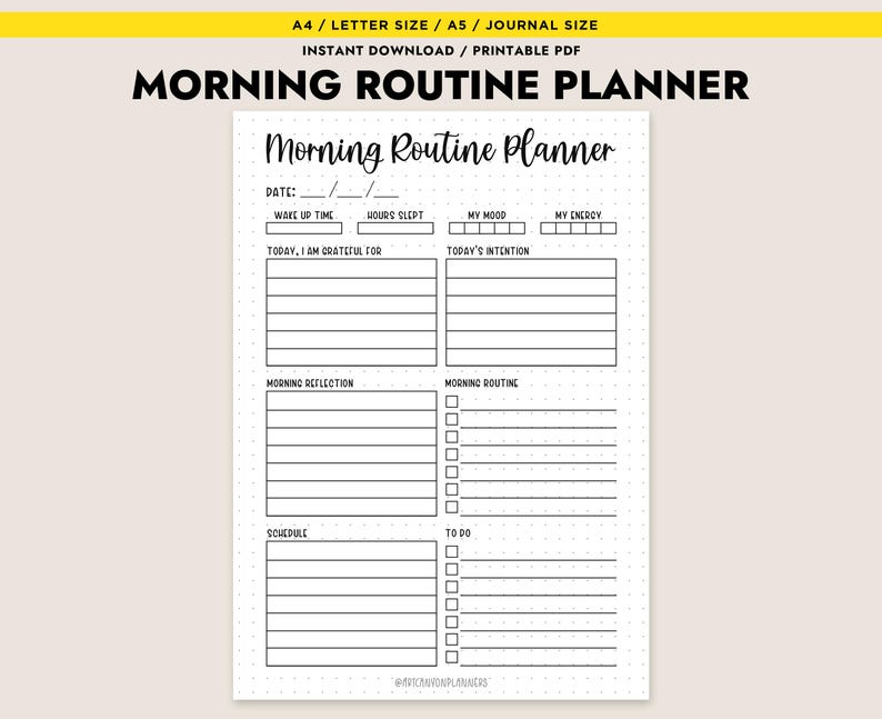 Morning Routine Planner Printable Daily Tracker Template A4 A5 Letter ...