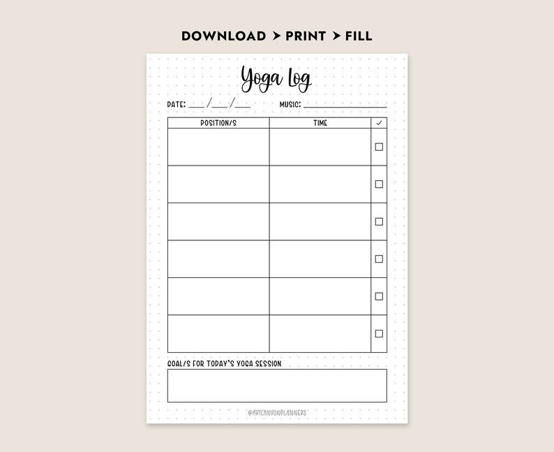 Yoga Log Printable A4 Letter A5 Journal Yoga Practice Tracker Instant ...