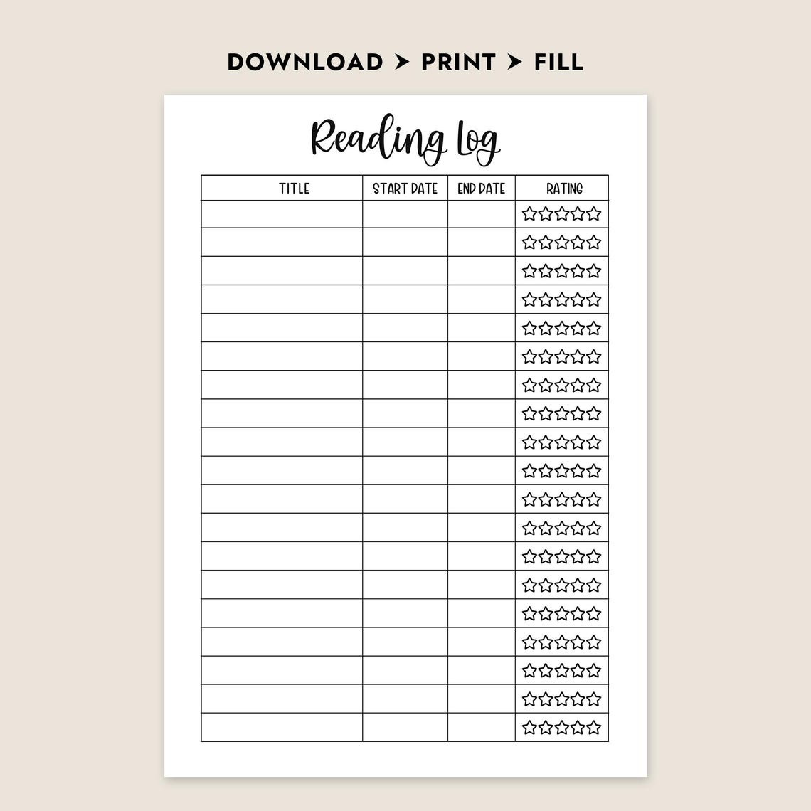 Reading Log Chart Printable Journal Page Planner Book Book Tracker ...
