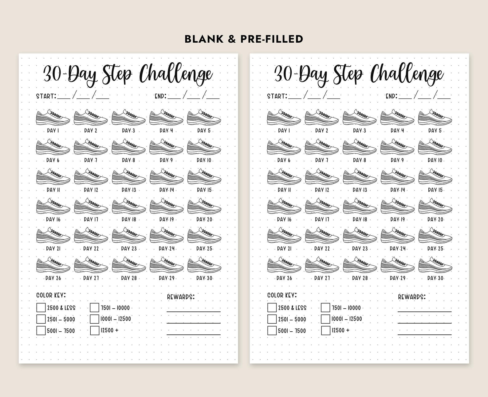 30 Day Step Challenge Tracker Printable Journal Page Planner Exercise ...