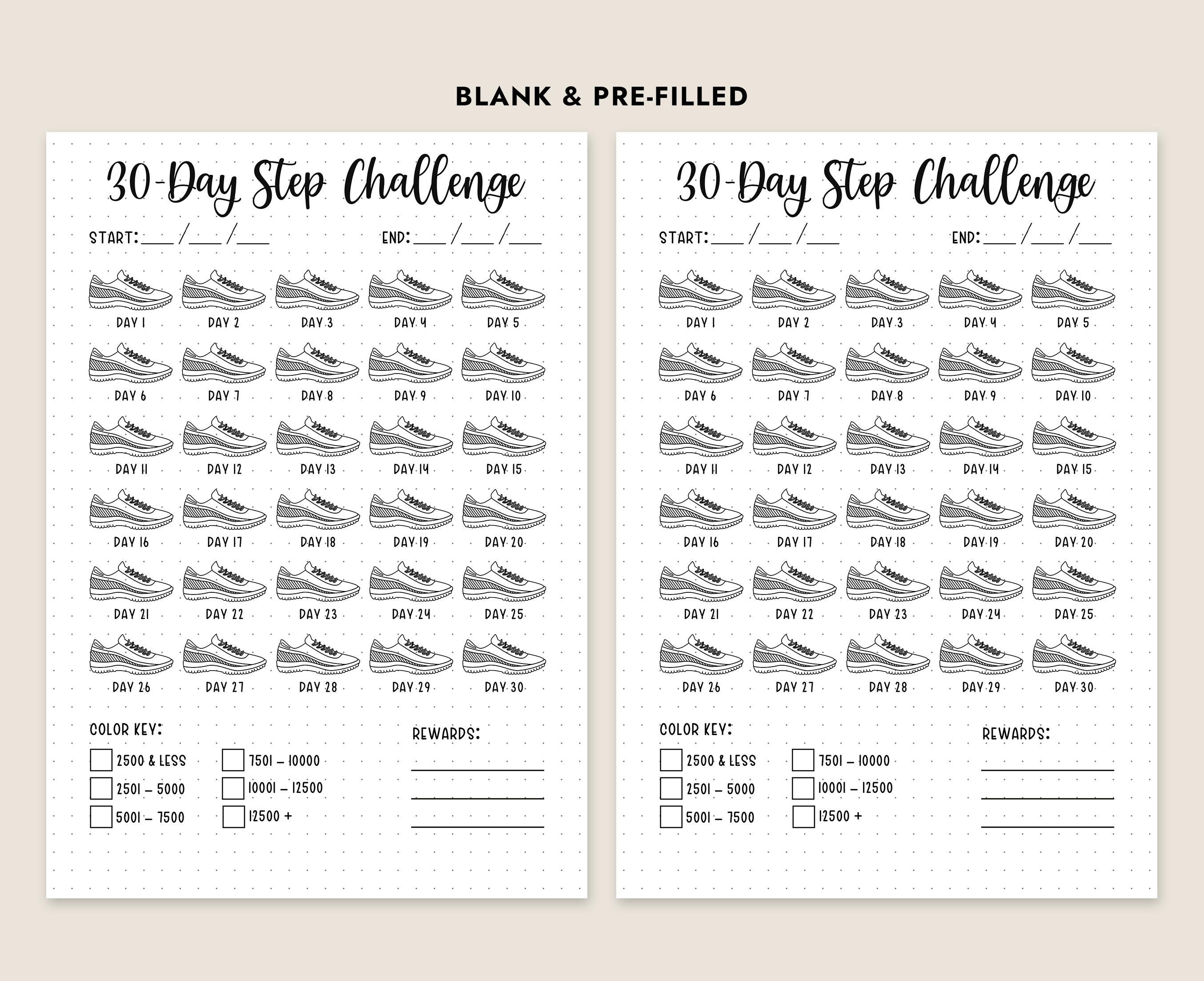 30 Day Step Challenge Tracker Printable Journal Page Planner Exercise ...