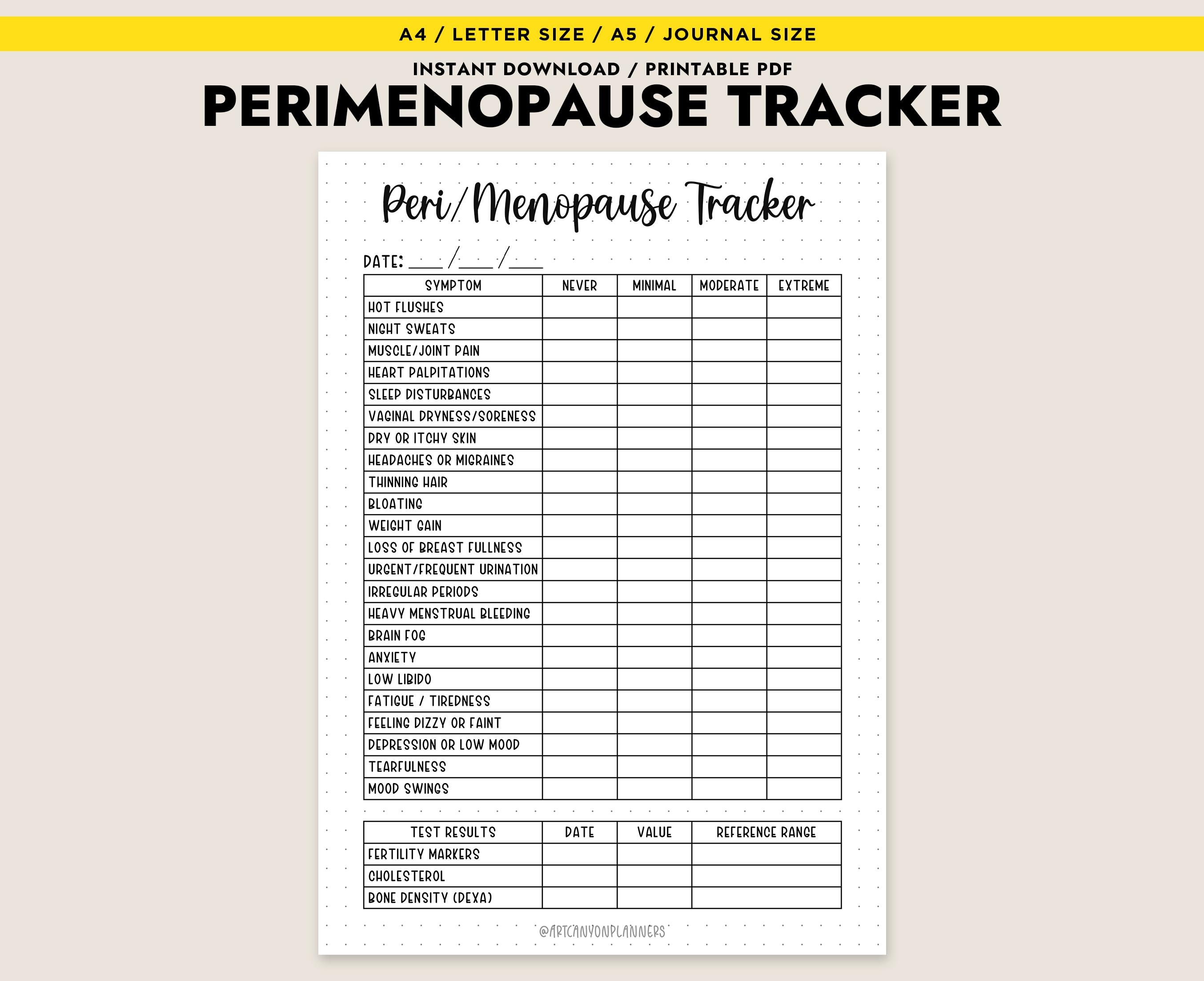 Peri Menopause Tracker Printable PDF Symptoms Log Perimenopause Journal ...