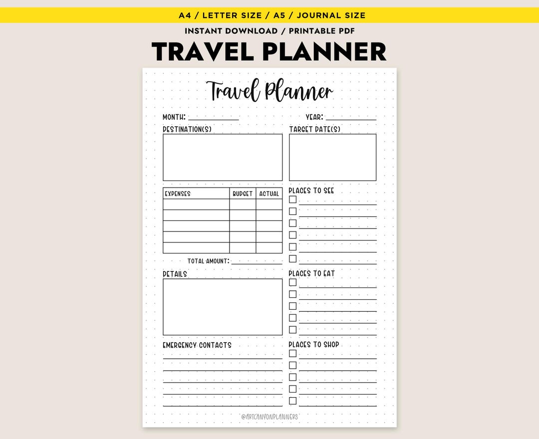 Printable Travel Planner Trip Itinerary Template Vacation Organizer ...