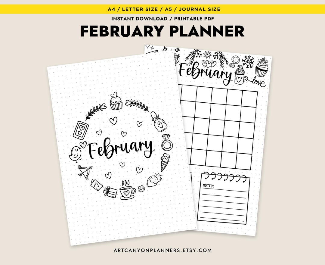 February Title Page Printable February Calendar Planner Cover Page ...