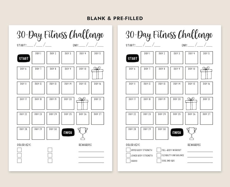 Fitness Challenge Tracker Monthly Printable Planner Journal Page ...