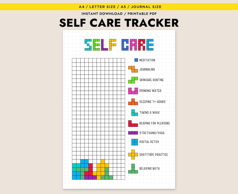 Self Care Tracker Printable Journal Page Wellness Tracker Daily ...