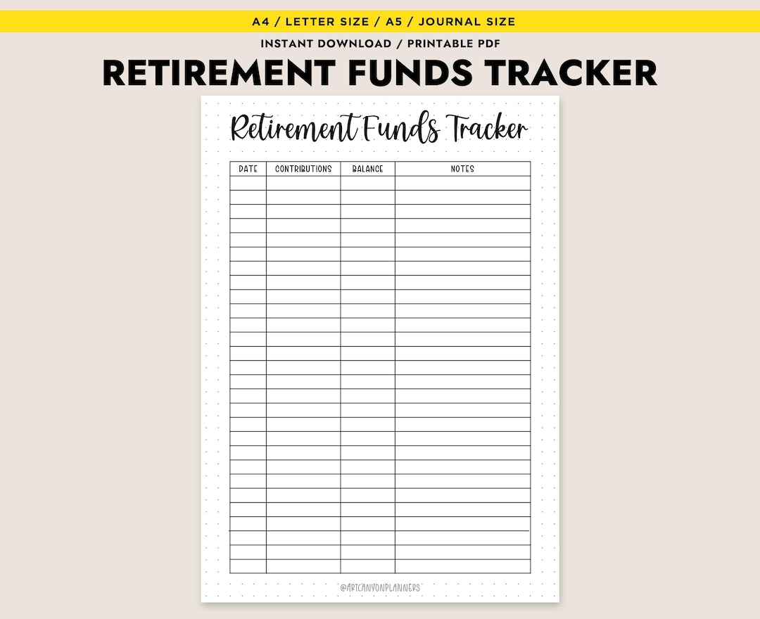Printable Retirement Funds Tracker Investment Contributions Log Savings ...
