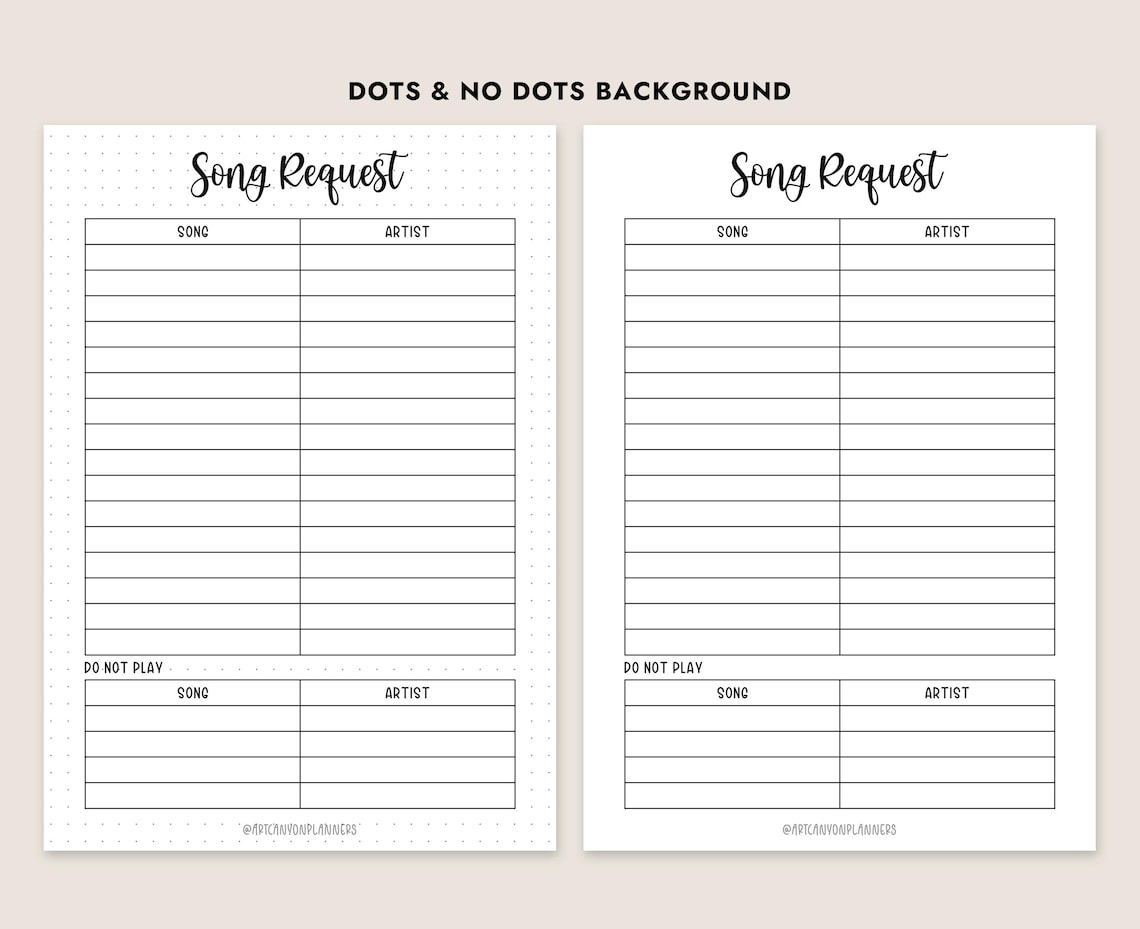 Song Request Form Printable Music Playlist Planner DJ Event Party ...