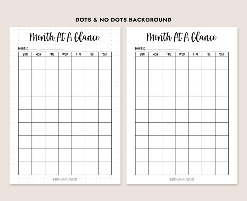 Month at A Glance Printable Calendar Blank Monthly Planner PDF A4 ...