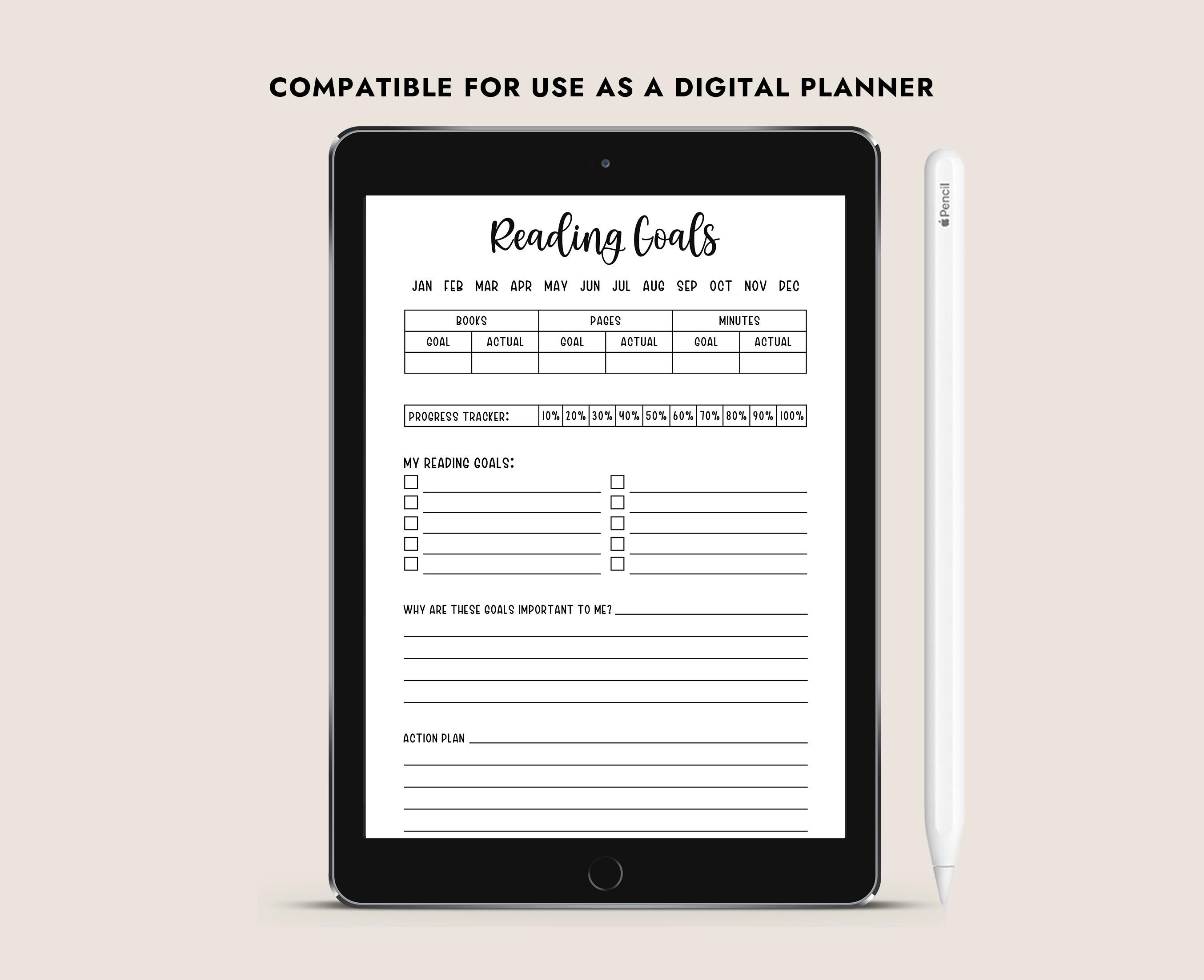Reading Goals Tracker Printable Book Journal Page Bookworm Planner ...
