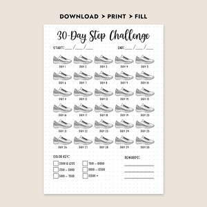 30 Day Step Challenge Tracker Printable Journal Page Planner Exercise ...