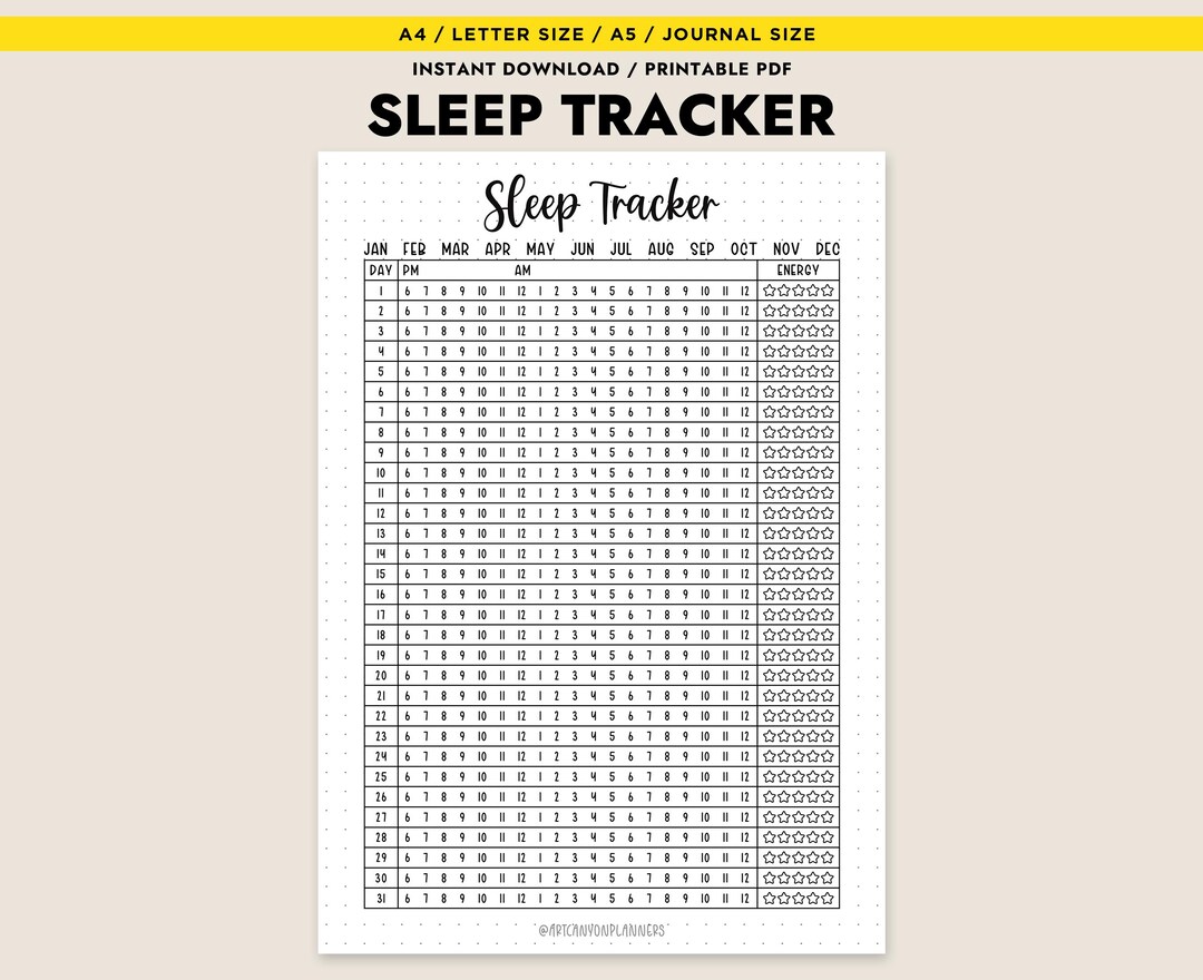 Sleep Tracker Printable Sleep Log Journal Template Daily Sleep Schedule ...