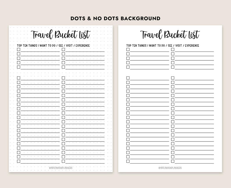 Travel Bucket List Printable Planner Insert Instant Download - Etsy