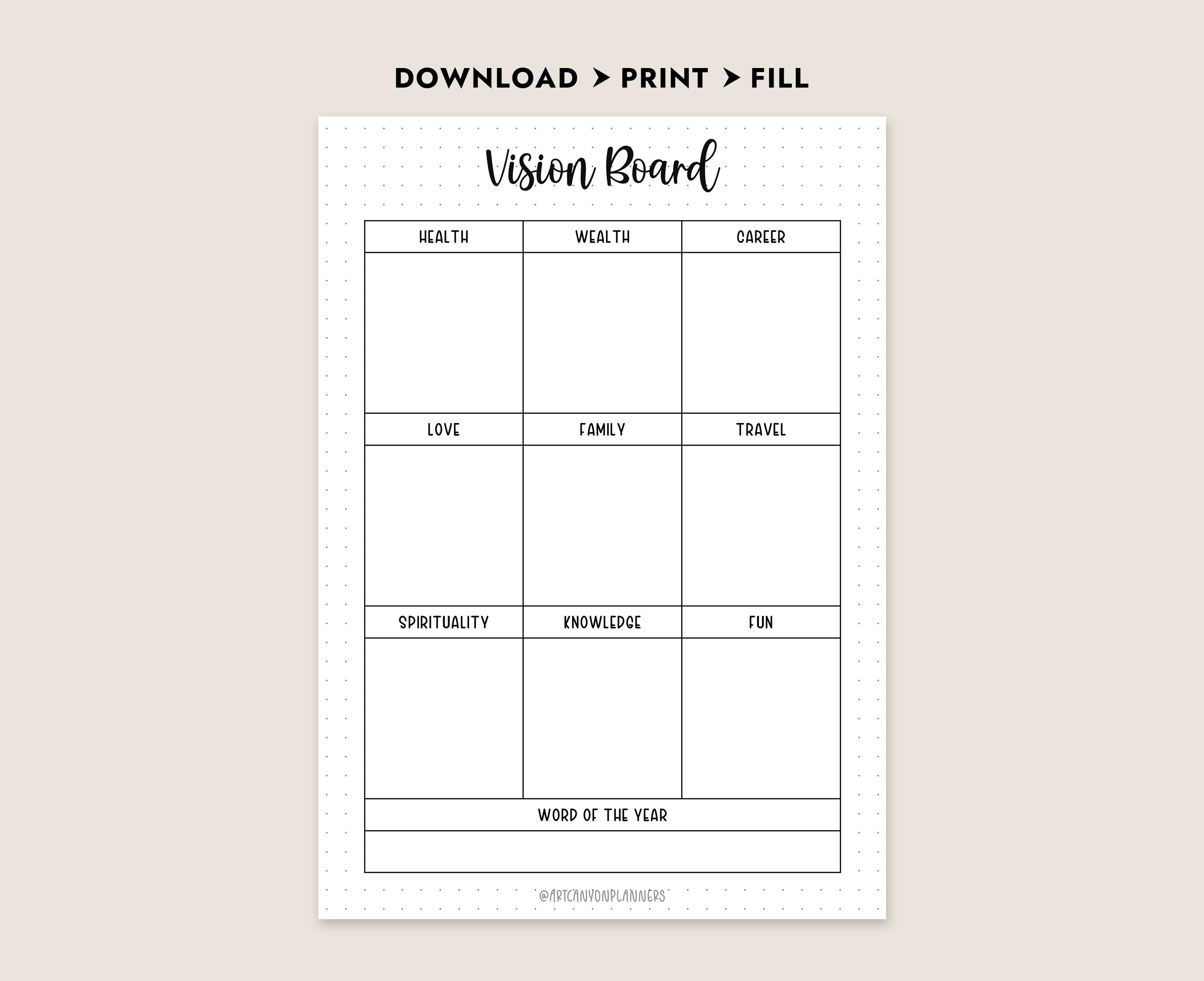 Vision Board Printable Goal Setting Template Dream Board Planner Insert ...