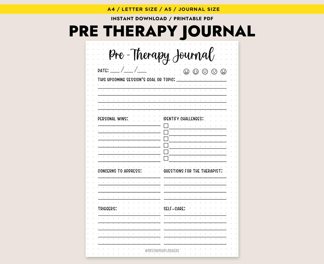 Pre Therapy Journal Printable Session Prep Mental Health Planner A4 A5 ...