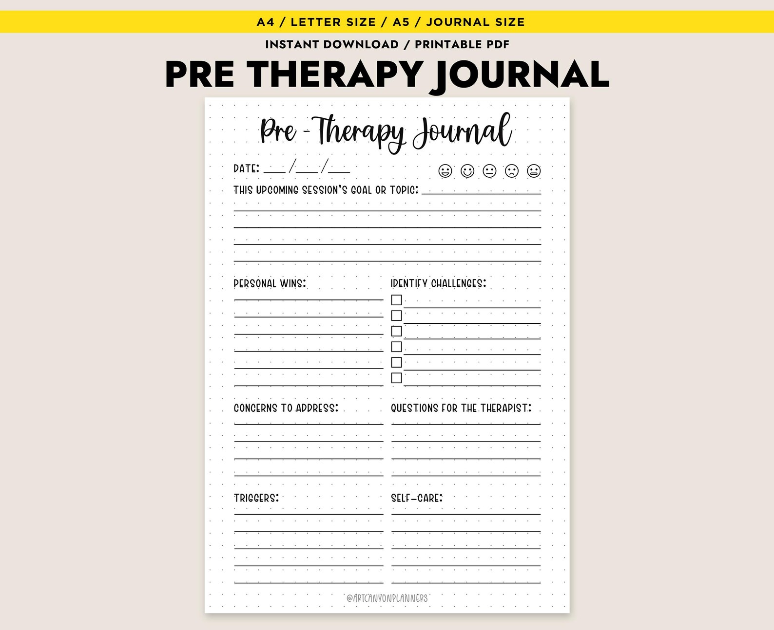 Pre Therapy Journal Printable Session Prep Mental Health Planner A4 A5 ...