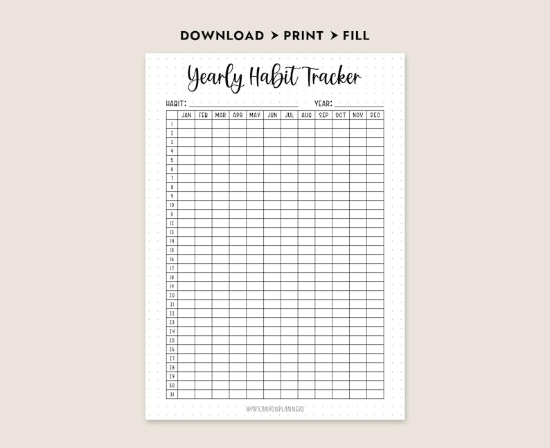 Yearly Habit Tracker Printable PDF Planner Insert A4 A5 Letter Size ...