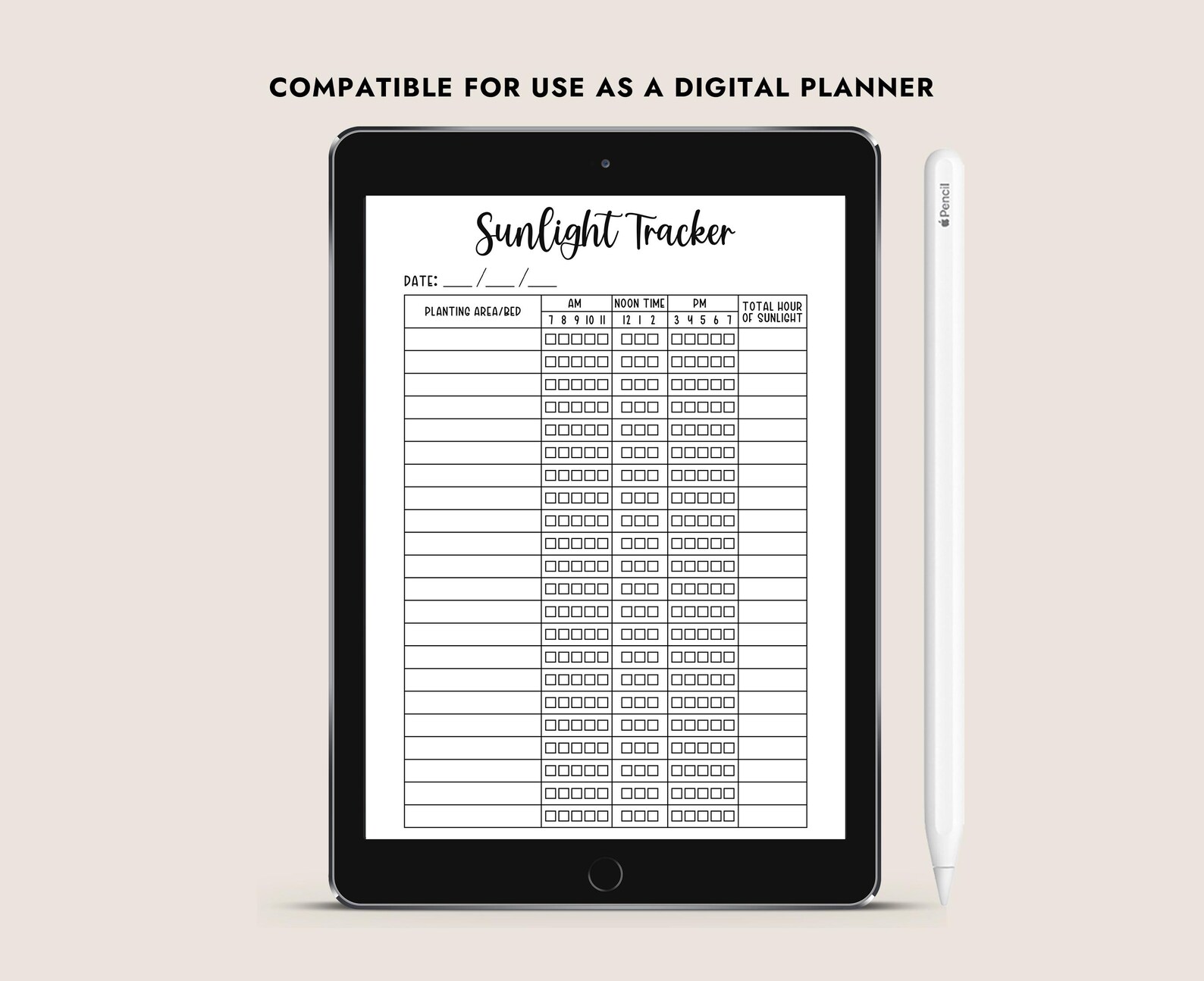 Sunlight Tracker Printable Garden Planner Insert Sun Chart Log for ...