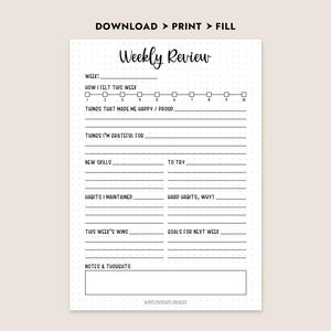Weekly Review Printable PDF Instant Download A4 Letter A5 Journal ...
