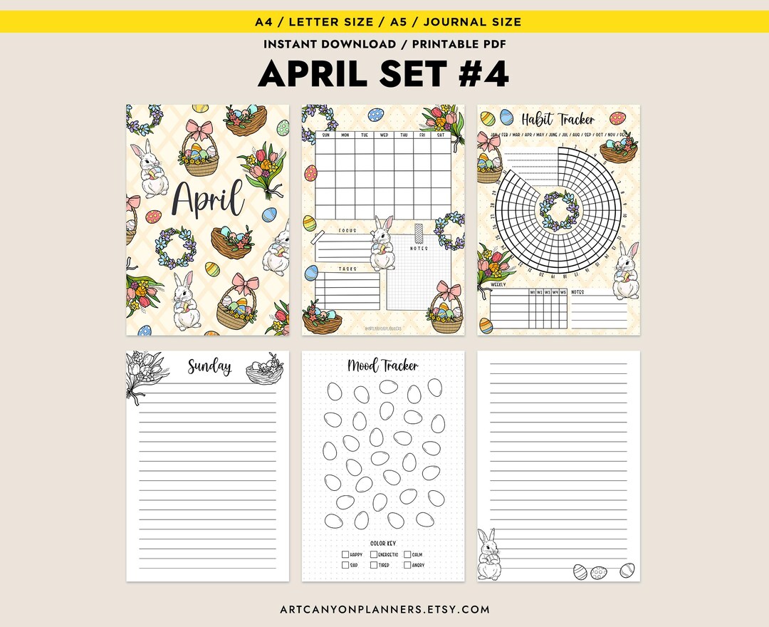 April Title Page Calendar Cover Page Printable Inserts Journal Bundle ...