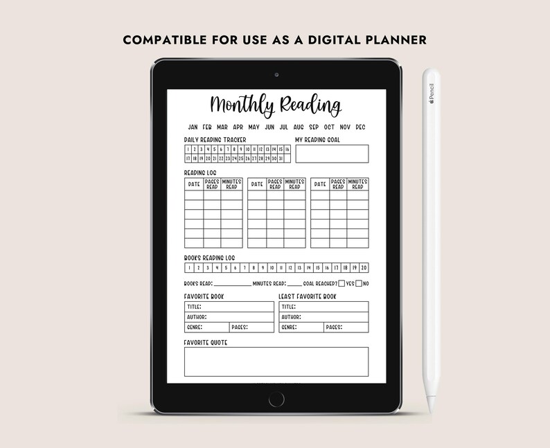 Monthly Reading Log Printable Book Tracker PDF A4 A5 Letter Bullet ...