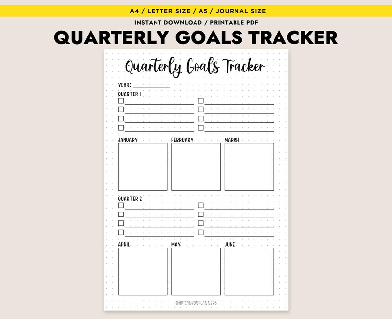Quarterly Goals Tracker Printable Planner Insert Digital Download Goal ...