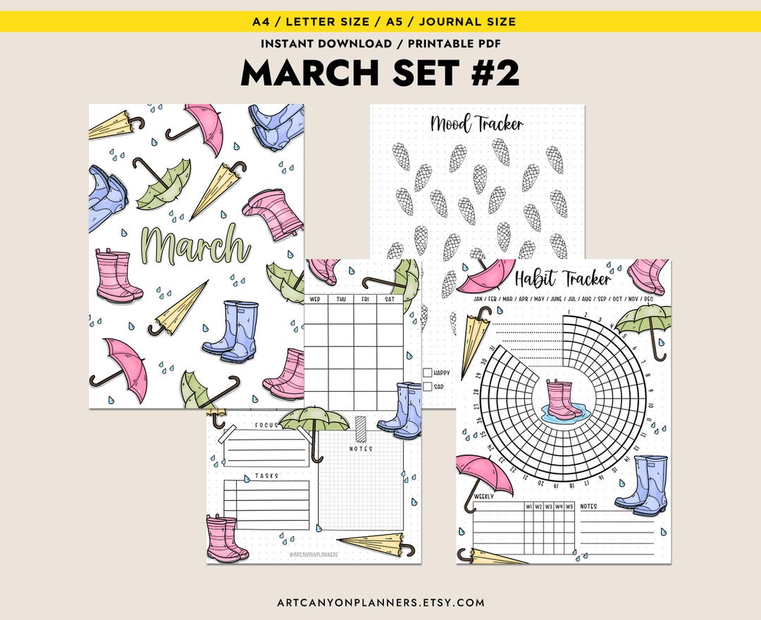 March Title Page Calendar Cover Page Printable Inserts Journal Bundle ...