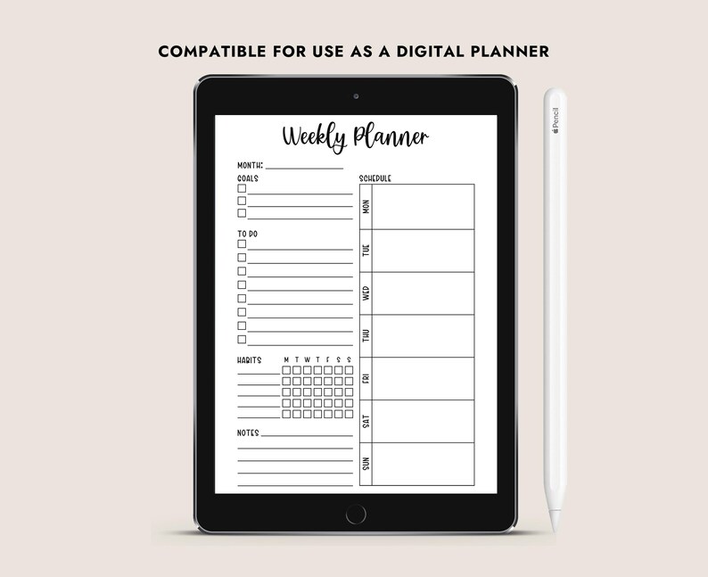 Weekly Planner Printable PDF Goals to Do Habit Tracker Schedule A4 A5 ...