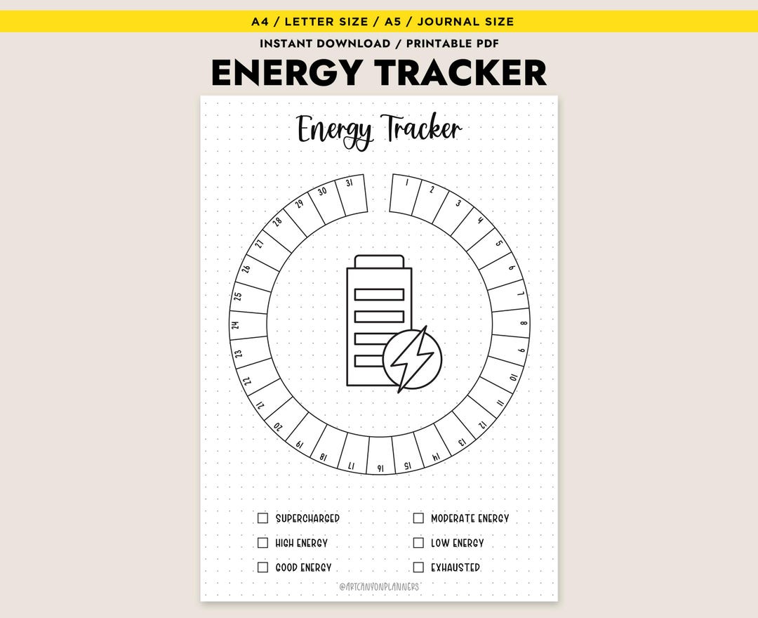Circular Energy Tracker Printable PDF Workout Exercises Digital ...