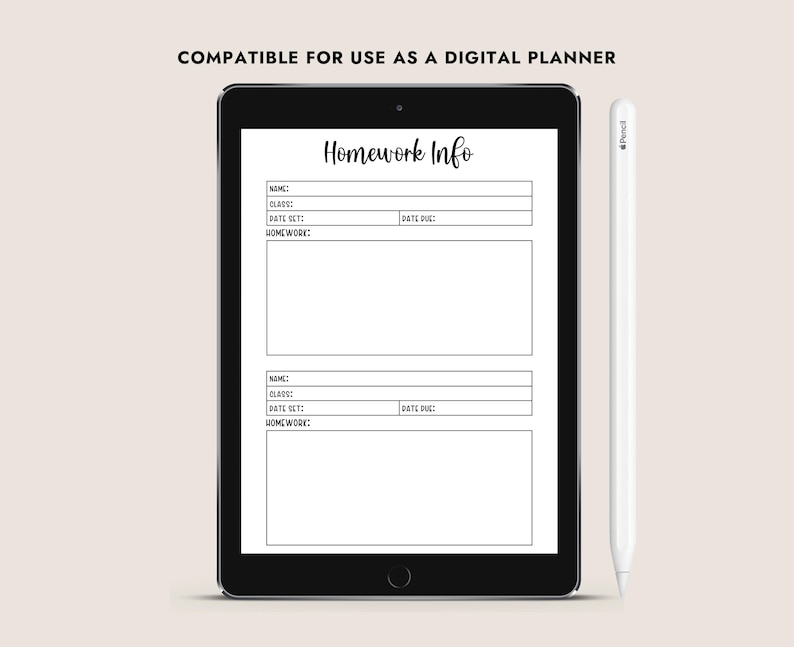 Printable Homework Info Tracker PDF Student Assignment Log School ...