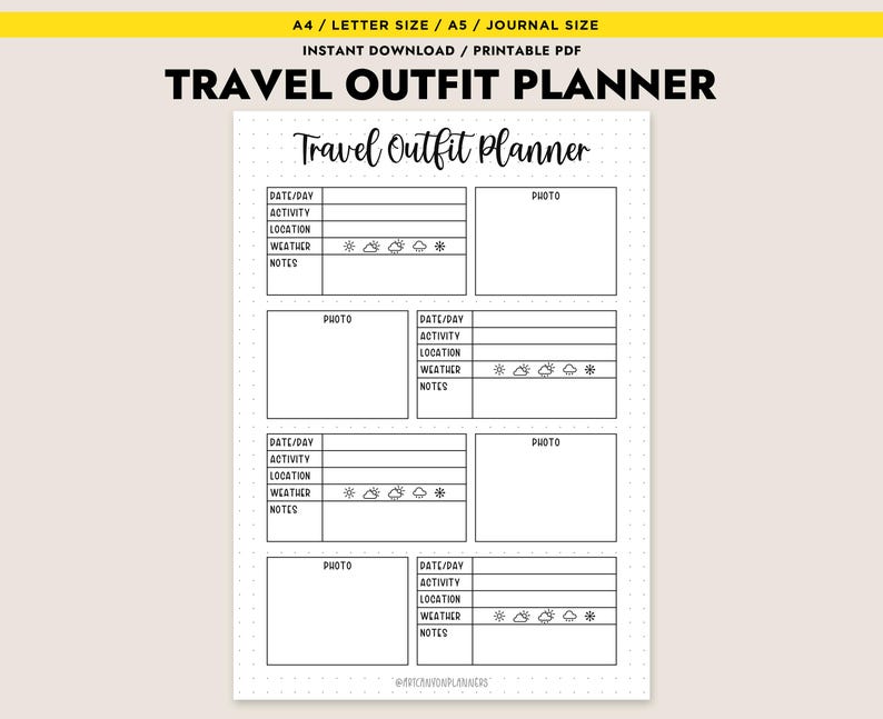 Printable Travel Outfit Planner Packing List Digital Download - Etsy