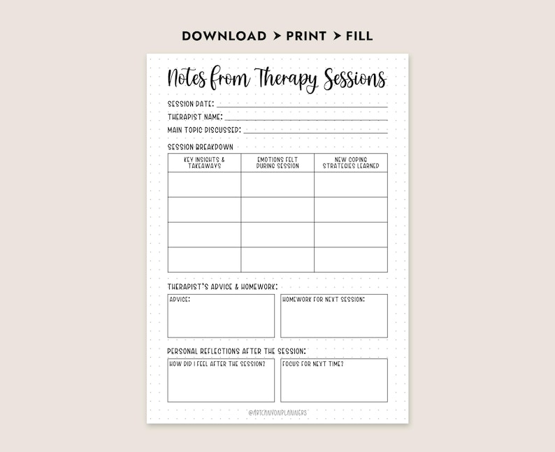 Therapy Journal Printable Notes From Therapy Sessions Mental Wellness ...