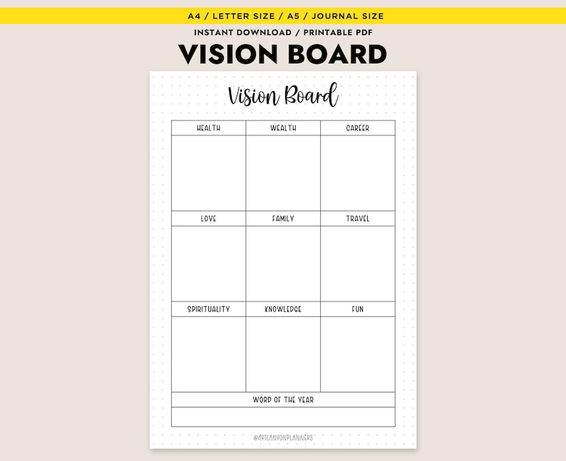 Vision Board Printable Goal Setting Template Dream Board Planner Insert ...