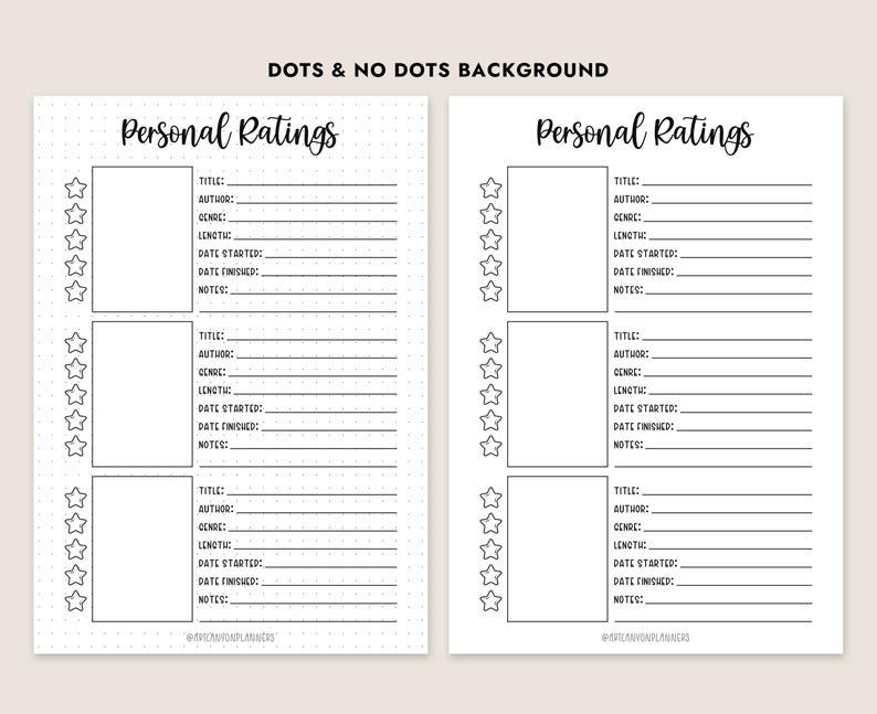 Personal Ratings Printable Book Journal Page Reading Tracker Bookworm ...