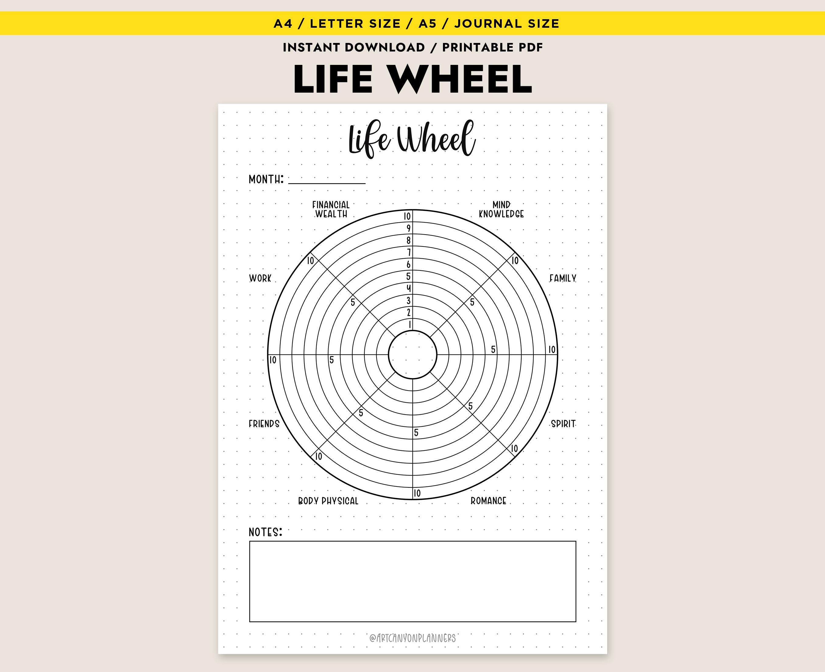 Life Wheel Printable Life Balance Chart Goal Setting Tracker Wellness ...