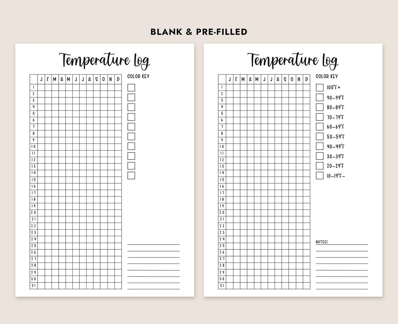 Temperature Log Monthly Printable Journal Page Weather Tracker - Etsy