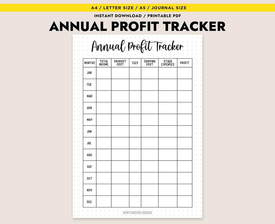 Annual Profit Tracker Printable Small Business Planner Income and ...