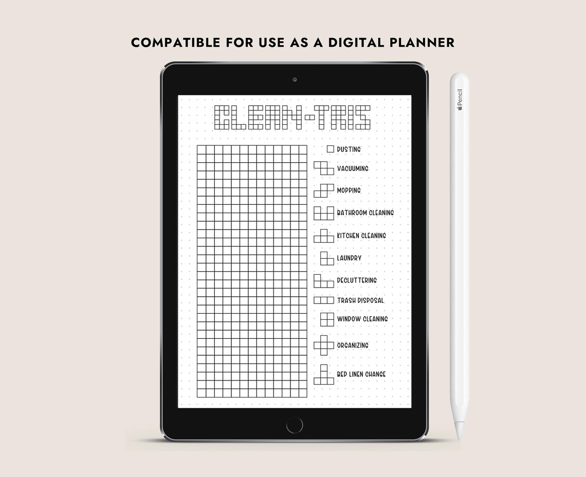Clean-tris Tracker Printable Journal Page Cleaning Tracker Chore ...