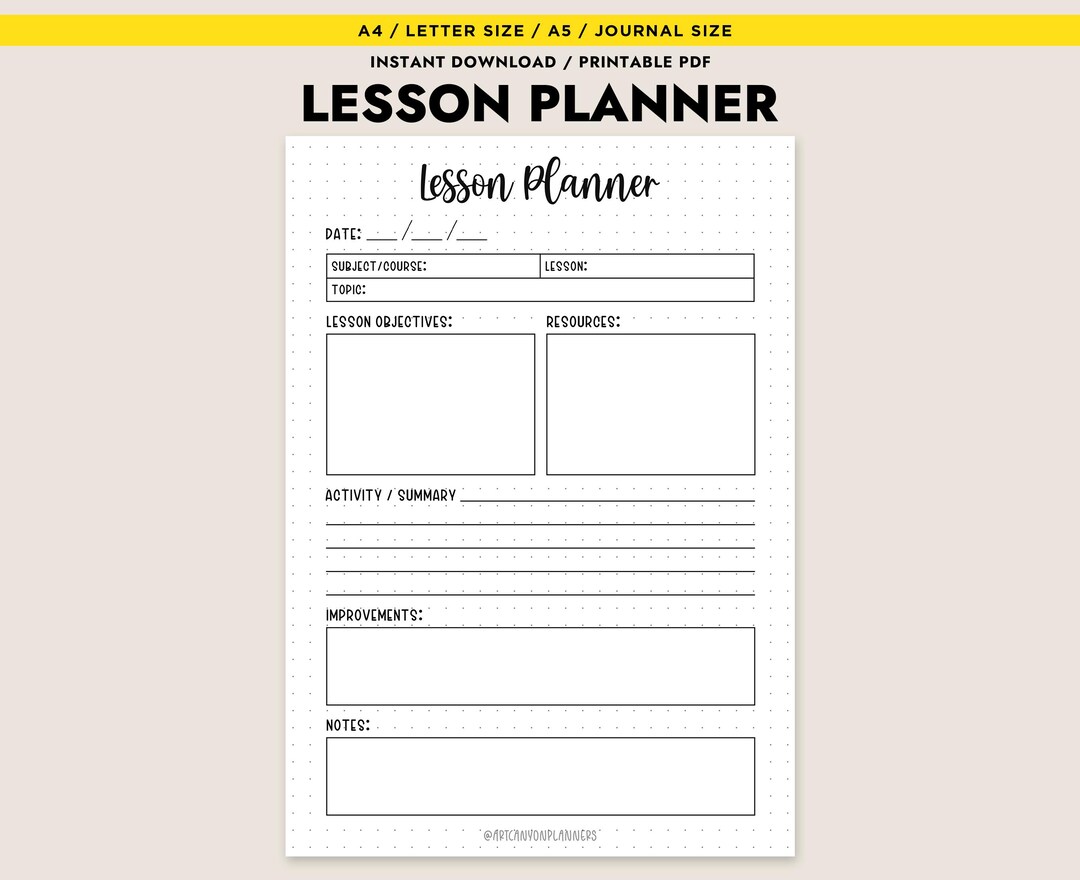 Lesson Planner Printable Teacher Organizer Digital Download A4 Letter ...