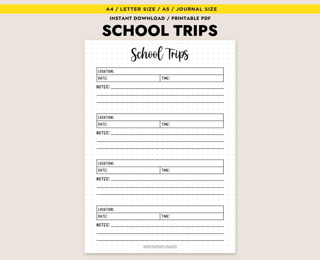 School Field Trip Planner Printable PDF Student Excursion Log Tracker ...