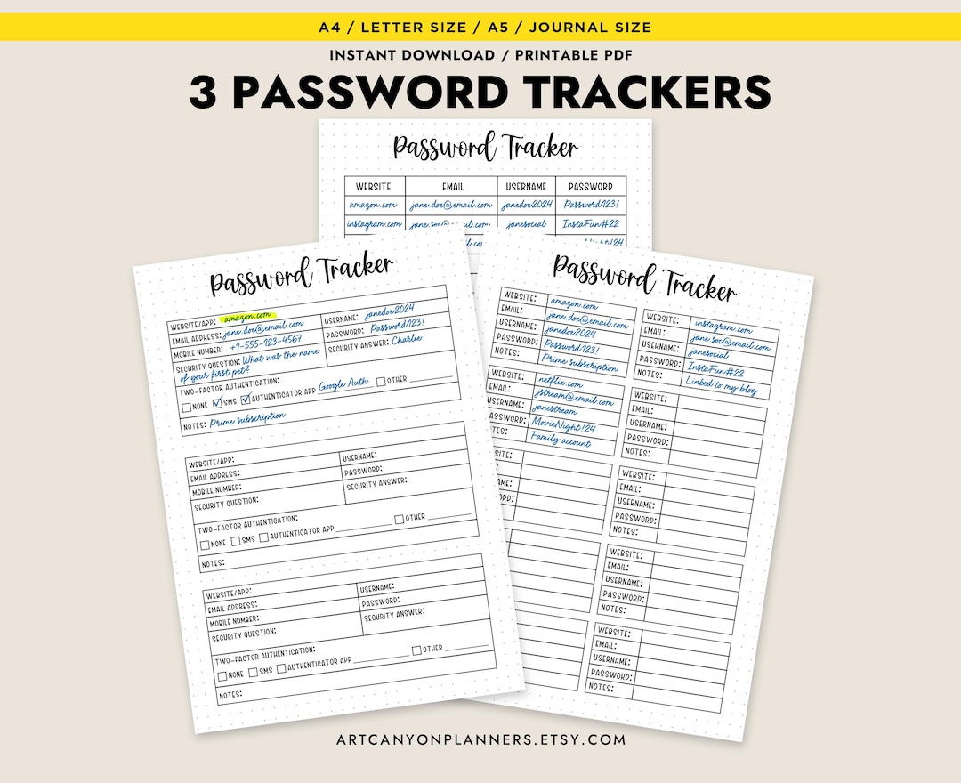 Password Tracker Bundle Printable Journal Page Password Log Password ...