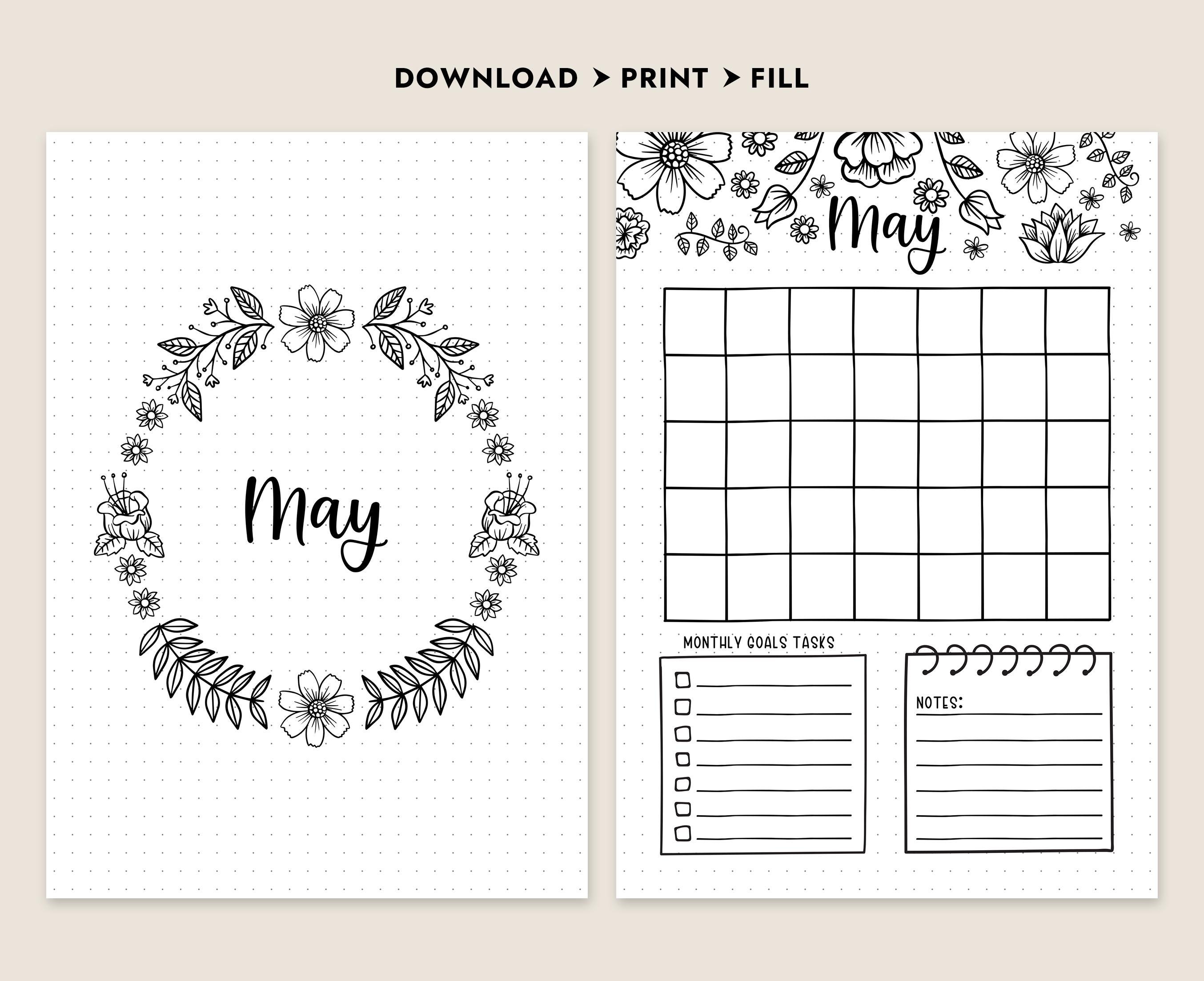 May Title Page Printable May Calendar Planner Cover Page Journal Title ...