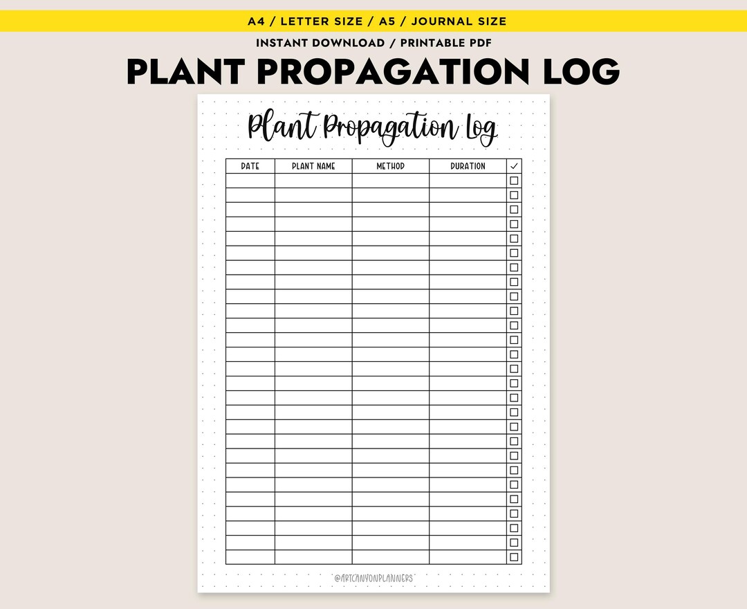 Plant Propagation Log Printable Tracker Sheet A4 A5 Letter PDF Instant ...