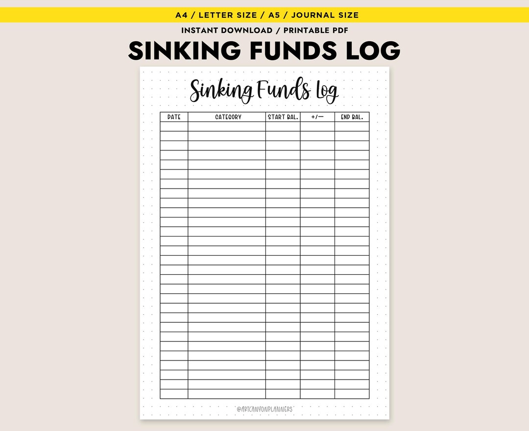 Sinking Funds Log Printable Savings Goal Tracker PDF Budget Planner ...