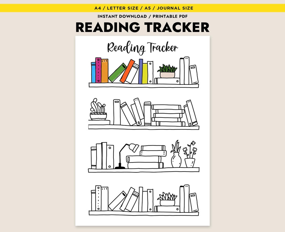 Bookshelf Reading Tracker Printable Journal Page Planner Book Reading ...