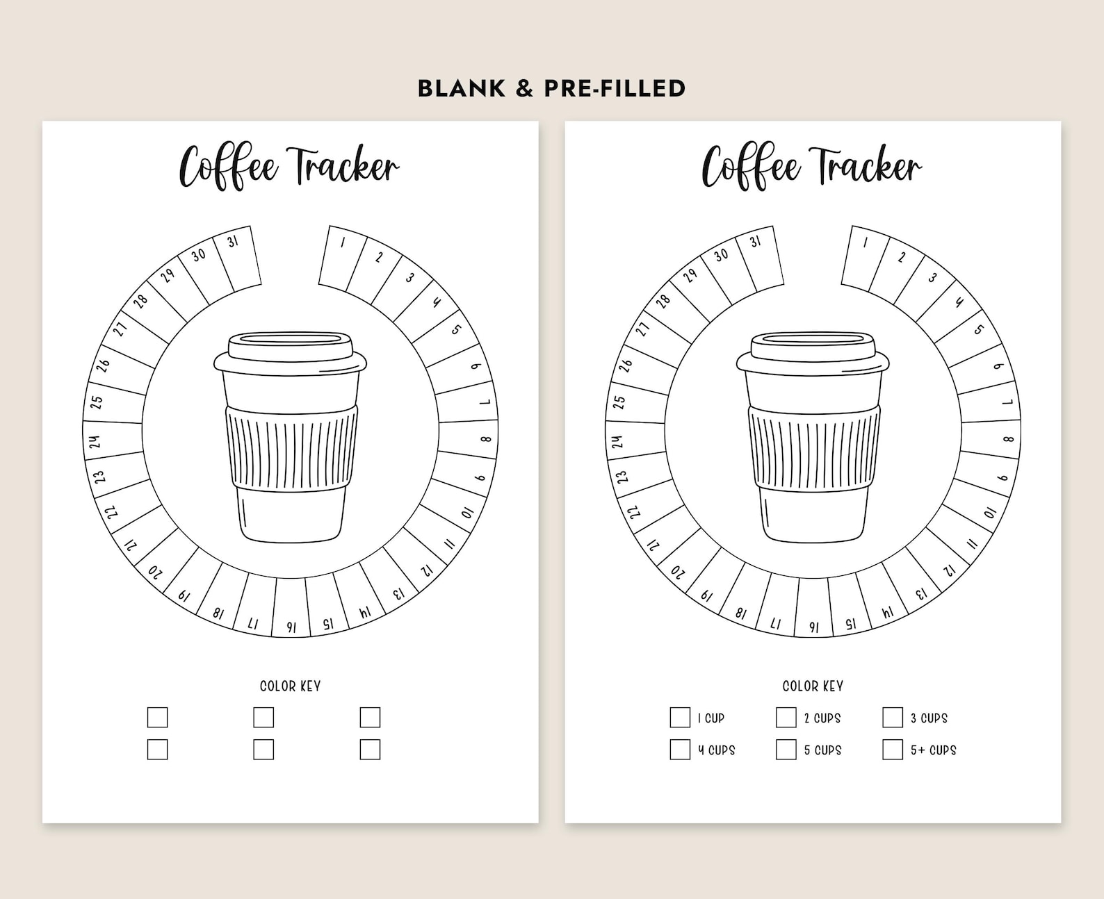 Coffee Tracker Printable Journal Page Planner Monthly Health Tracker ...