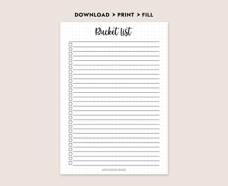 Printable Bucket List Template A4 Letter A5 Journal Size Instant ...